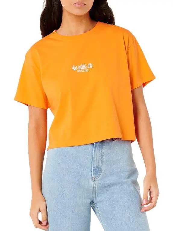 Rip Curl Embroidered Logo Crop T-shirt - Light Orange