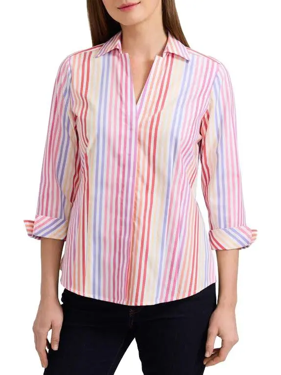 Foxcroft Taylor Stripe Cotton Button-up Shirt - Pink Multi