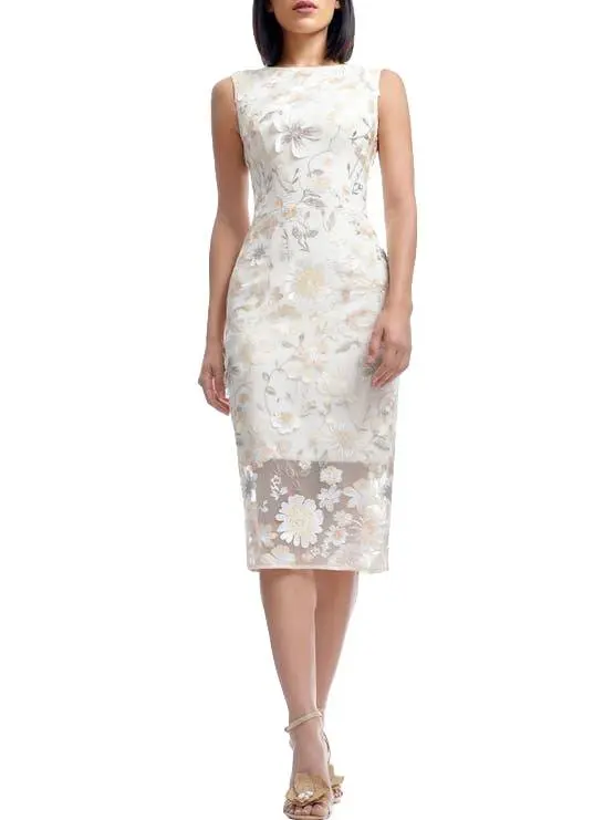 Dress The Population Claudette Embroidered Sheath Dress - Ivory Multi
