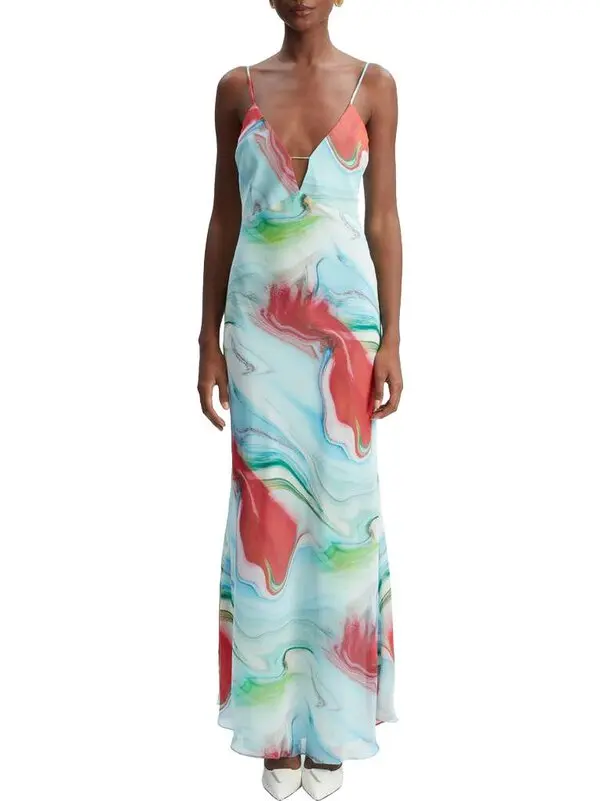 Bardot Suri Plunge Maxi Slipdress - Blue Tie Dye