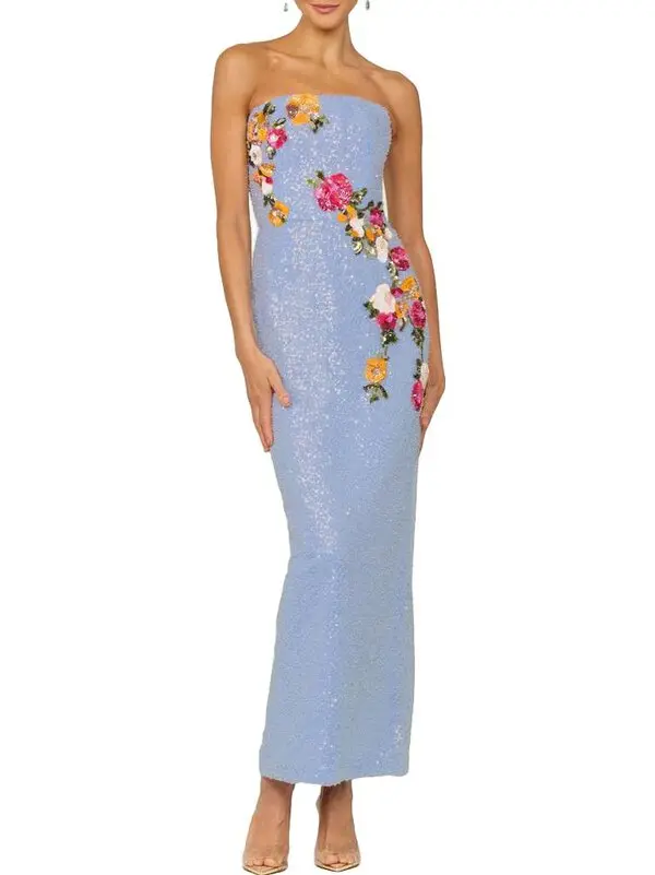 HELSI Silvia Floral Sequin Strapless Cocktail Dress - Baby Blue