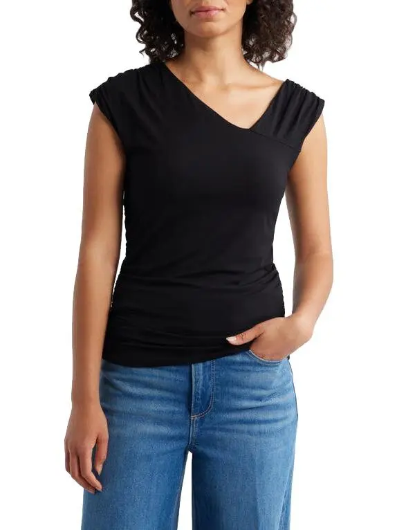 Loveappella Asymmetric Drape Top - Black