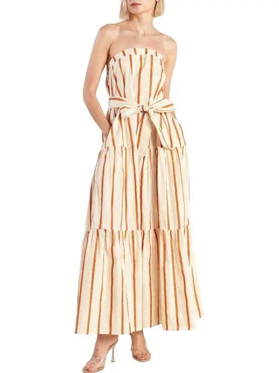 FREEMARKET Striped Strapless Maxi Dress - Ivory/ Rust