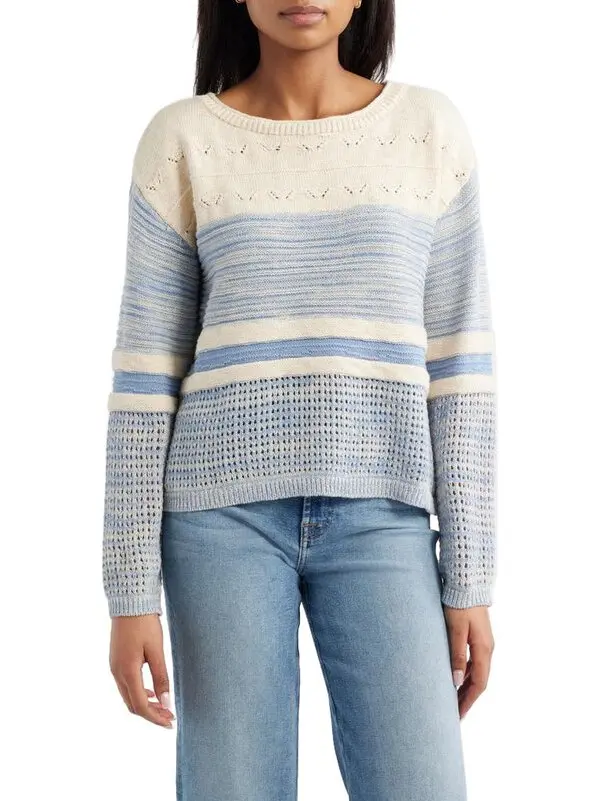 BEACHLUNCHLOUNGE Polla Stripe Boat Neck Sweater - Clear Sky