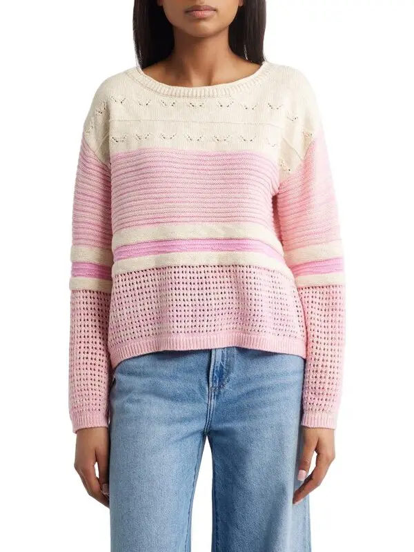 BEACHLUNCHLOUNGE Polla Stripe Boat Neck Sweater - Pink Smoke