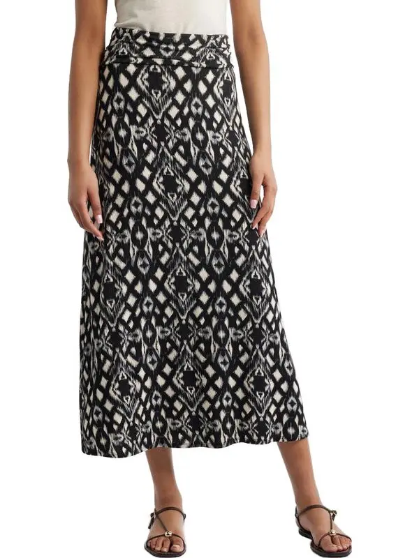 Loveappella Roll Top Ikat Maxi Skirt - Black/ Grey
