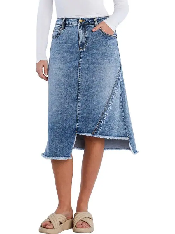 WASH LAB DENIM Fray Two Step Denim Skirt - Two Step Blue