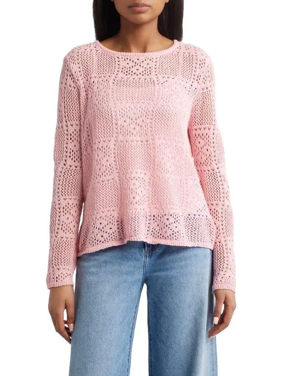 BEACHLUNCHLOUNGE Tiara Crochet Look Sweater - Petal Pink