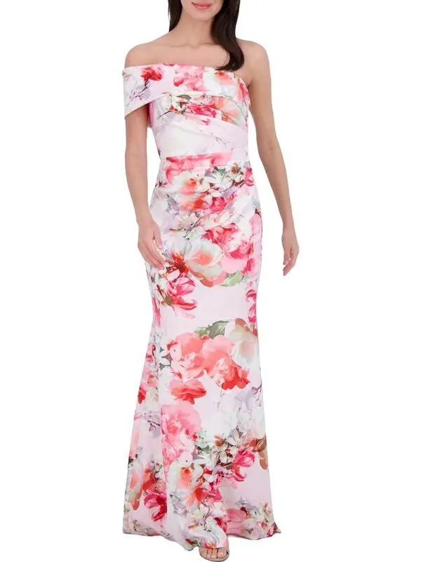 Eliza J Floral Off The Shoulder Gown - Blush