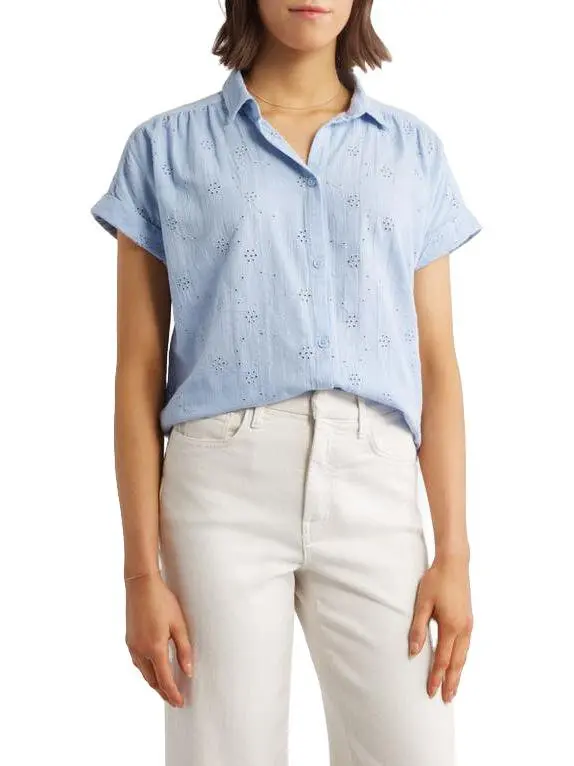 BEACHLUNCHLOUNGE Noa Embroidered Button-up Top - Misty Blue
