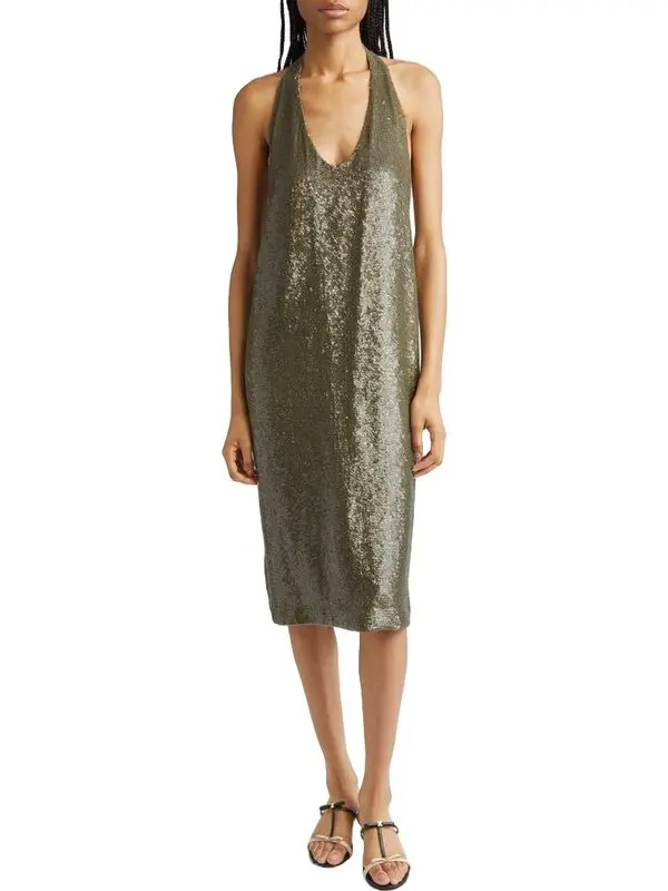 FERRAGAMO Sequin Halter Cocktail Dress - Concrete