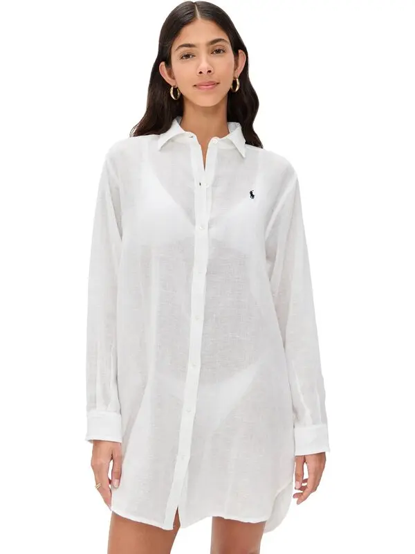 Polo Ralph Lauren Cotton Linen Boyfriend Shirt - Cream