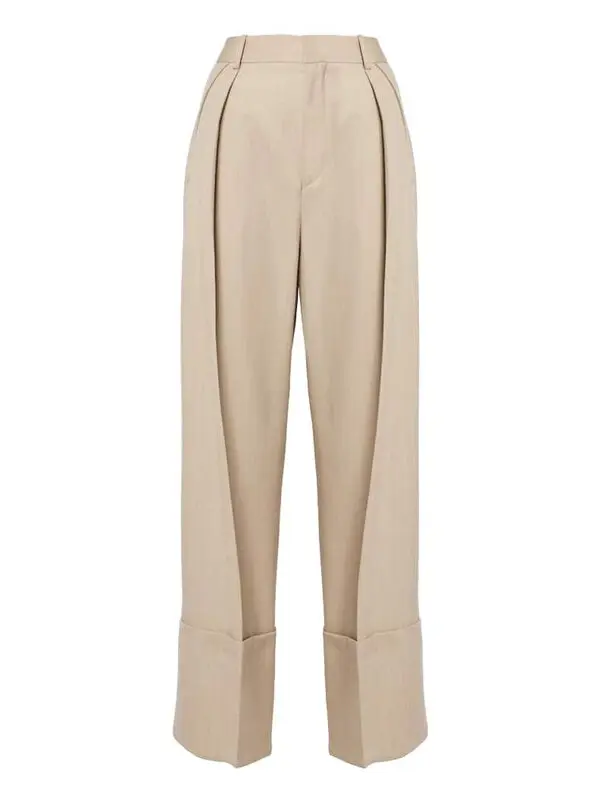 Victoria Beckham Virgin Wool Wide-leg Pants - Beige