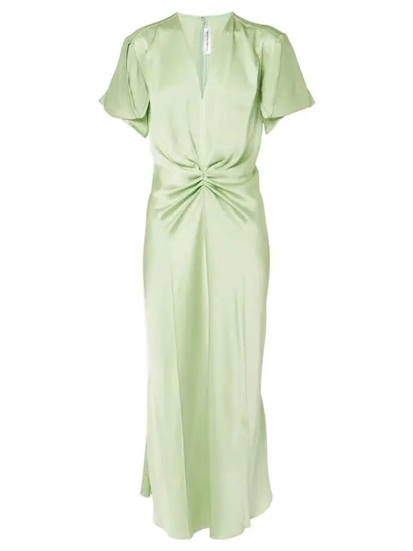 Victoria Beckham Gathered Crêpe Satin Midi Dress - Green