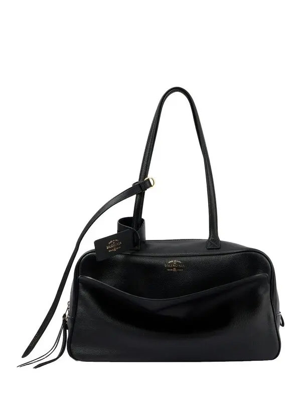 Balenciaga Carrie Medium Leather Bowling Bag - Black