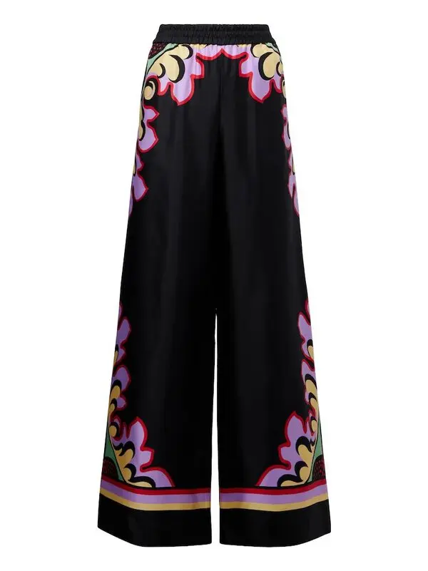 La DoubleJ Printed Silk Palazzo Pants - Black