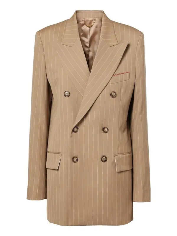 Victoria Beckham Pinstripe Virgin Wool Blazer - Beige