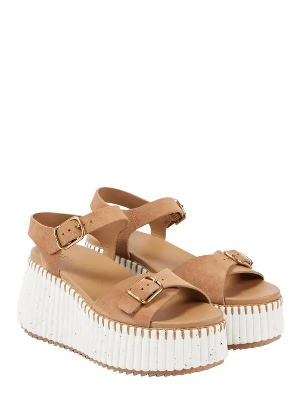 Chloé Nama Suede Wedge Sandals - Brown