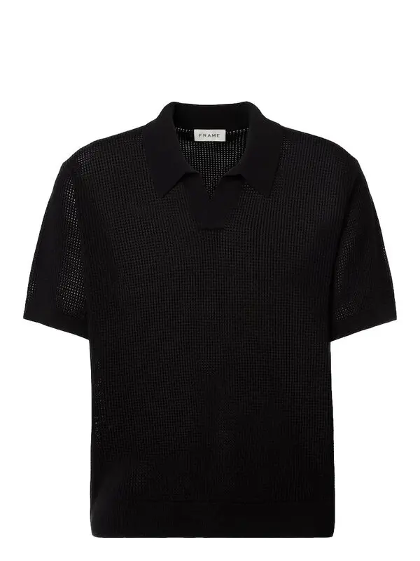 FRAME Open-knit Polo Sweater - Black