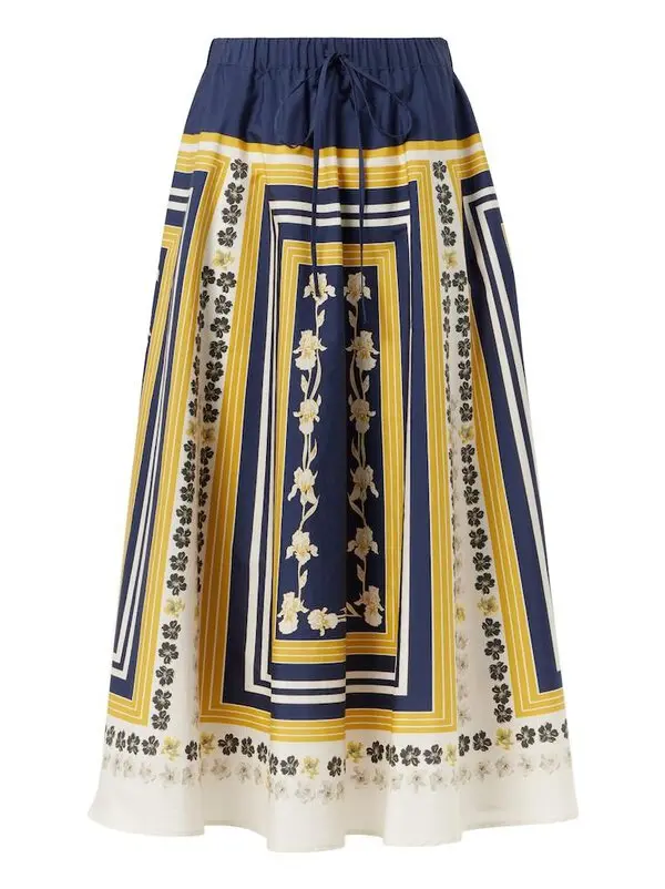 La DoubleJ Printed Cotton Poplin Midi Skirt - Multicoloured