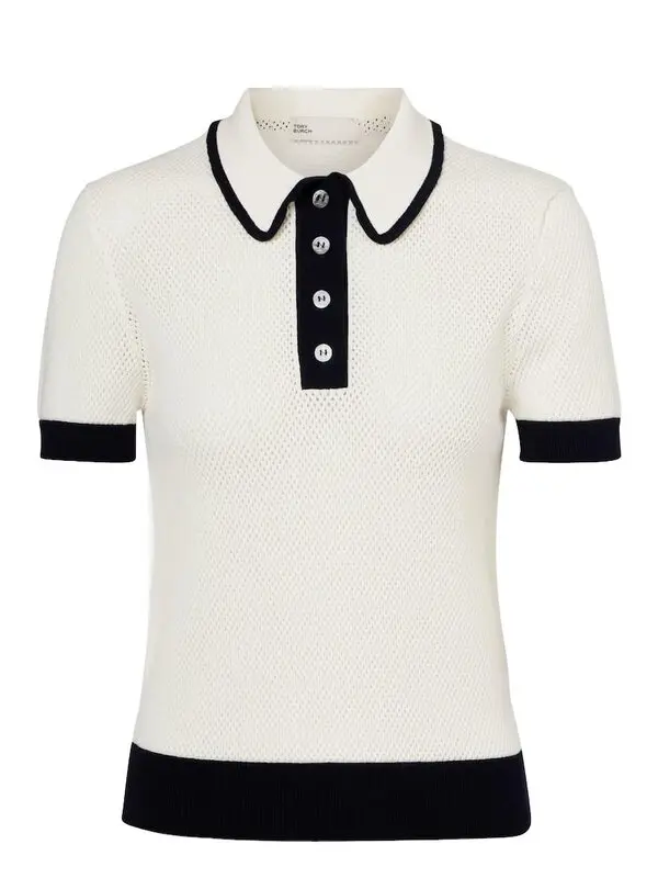 Tory Burch Open-knit Polo Shirt - White
