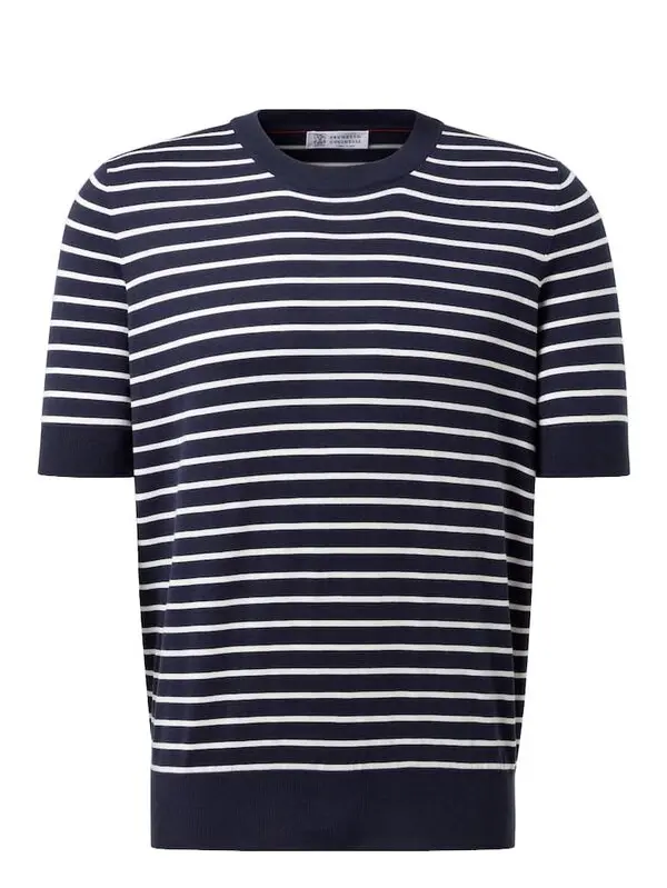 Brunello Cucinelli Striped Cotton Jersey T-shirt - Blue
