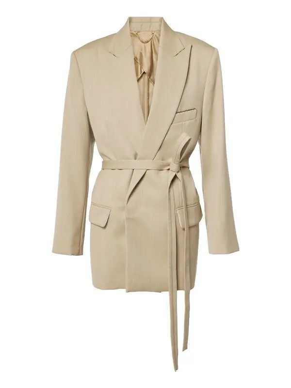 Victoria Beckham Belted Wool Blazer - Beige