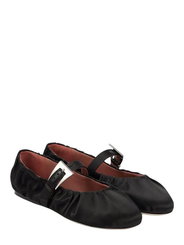 Paris Texas Sveva Satin Ballet Flats - Black