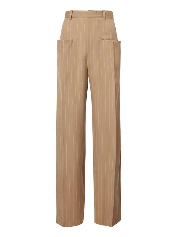 Victoria Beckham Pinstripe Virgin Wool Wide-leg Trousers - Beige