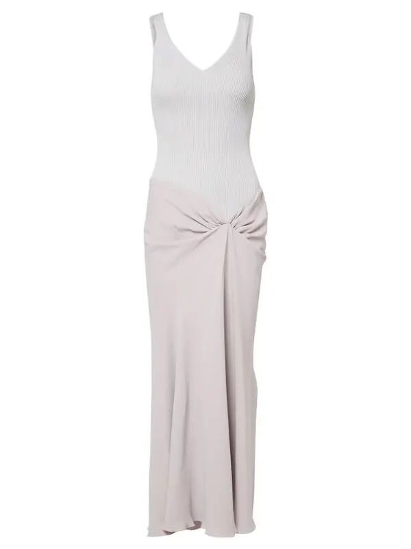 Victoria Beckham Knit-detail Crêpe Maxi Dress - Grey