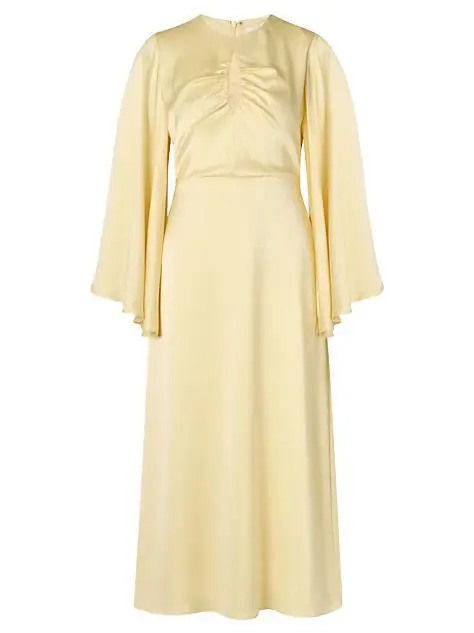 MALINA Isadora Wide-sleeve Satin Midi Dress - Lemon