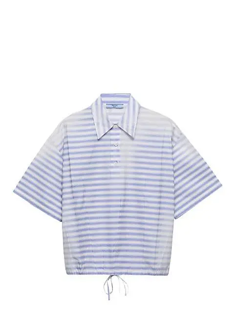 Prada Striped Cotton Shirt With Tie-hem - Light Blue