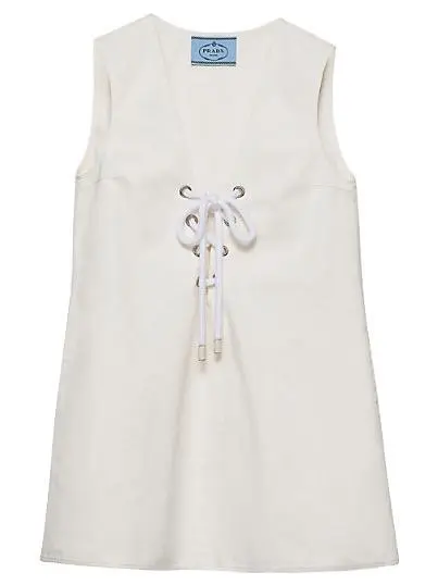 Prada Front-tie V-neck Mini Dress - White