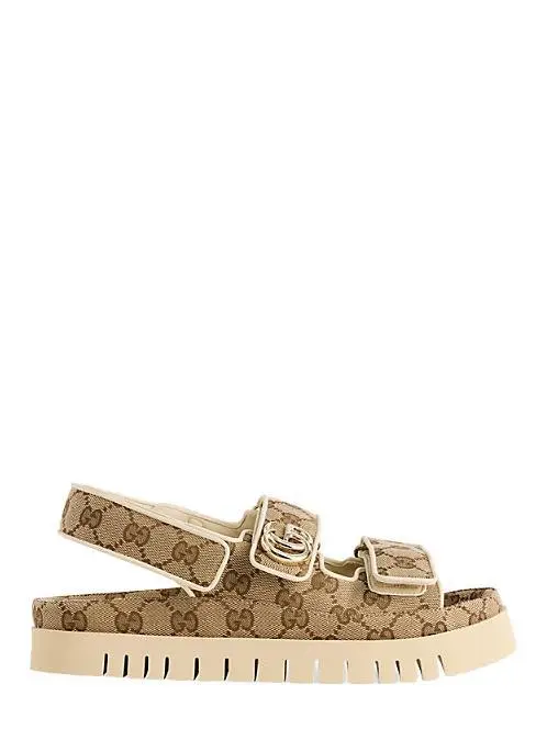 Gucci Gg Canvas Sandals - Beige Ebony New Ivoire