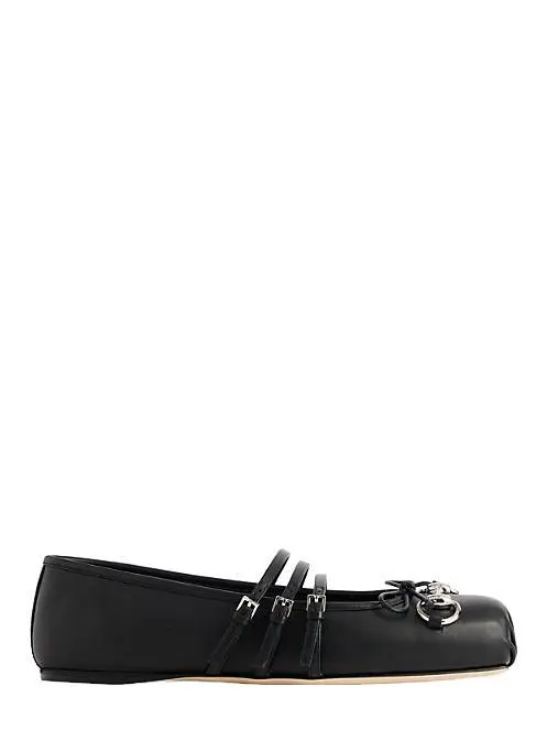 Gucci Horsebit Square-toe Leather Ballerina Pumps - Black
