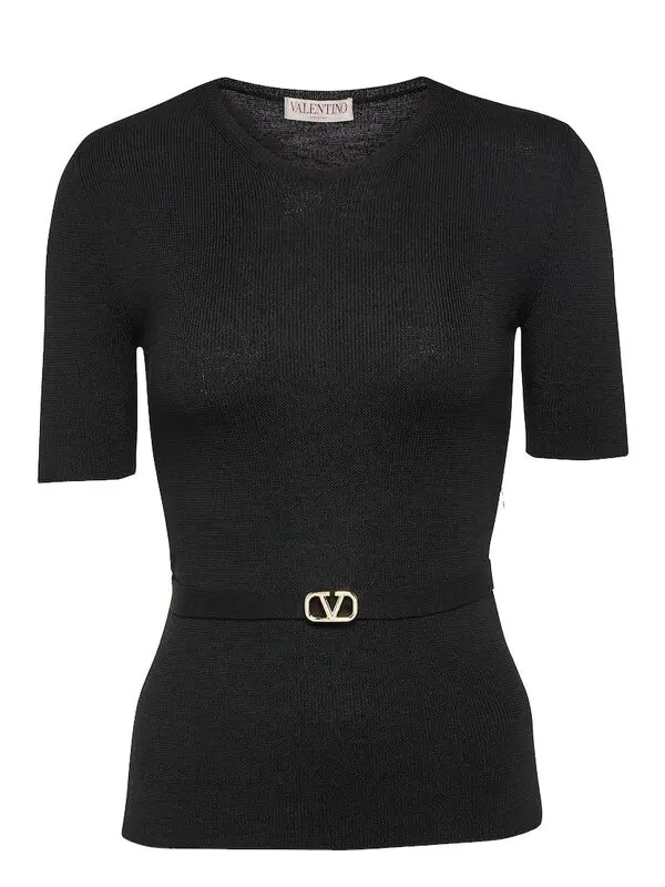 Valentino Garavani Belted Virgin Wool Sweater - Black
