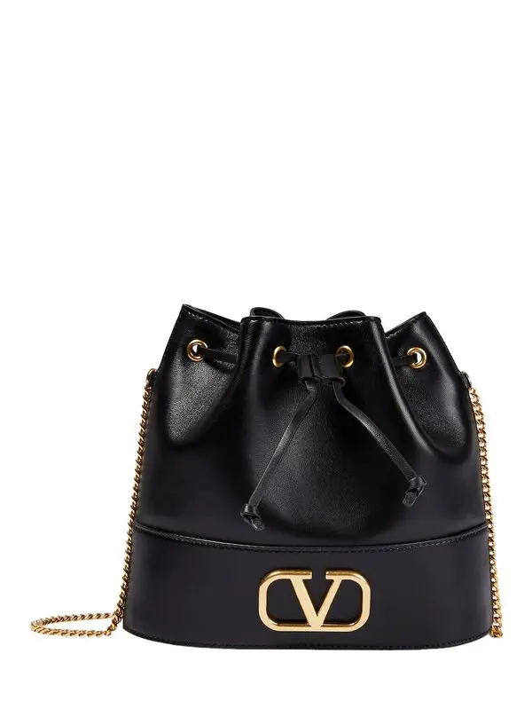 Valentino Garavani Vlogo Signature Small Leather Bucket Bag - Black