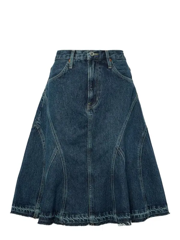 RE/DONE Pleated Denim Midi Skirt - Blue