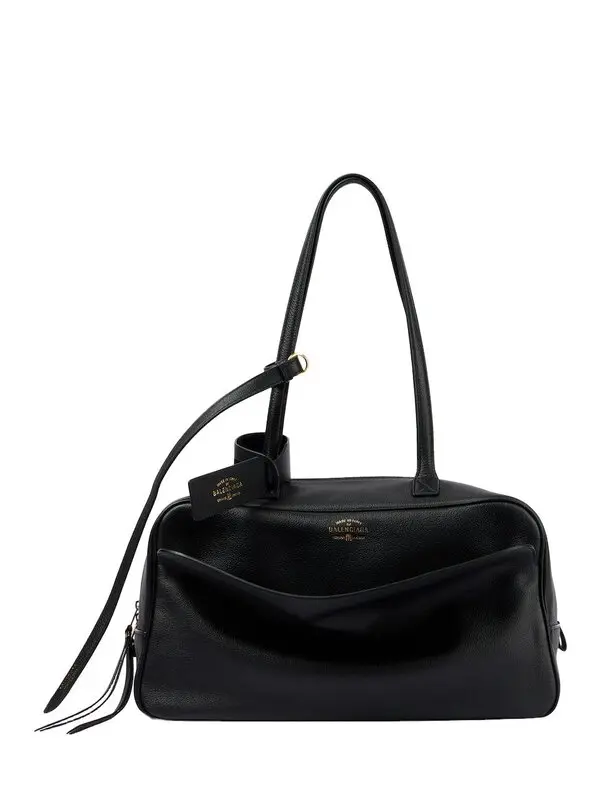 Balenciaga Carrie Medium Leather Bowling Bag - Black