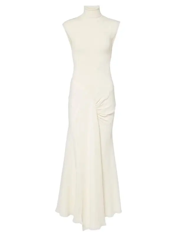 Victoria Beckham Draped Turtleneck Jersey Maxi Dress - White
