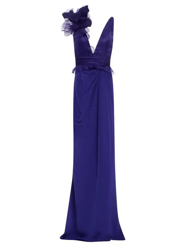 Marchesa Draped Matte Crepe And Organza Gown - Violet