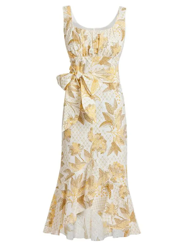 Santorelli Rina Floral Print Cotton Cloqué Midi Dress - Chamomile