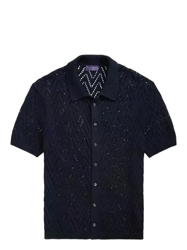 Ralph Lauren Purple Label Zigzag-knitted Short-sleeve Shirt - Blue