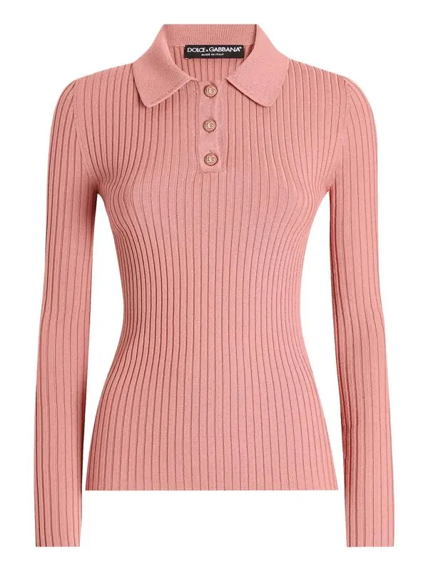 Dolce & Gabbana Ribbed Wool Polo Sweater - Pink