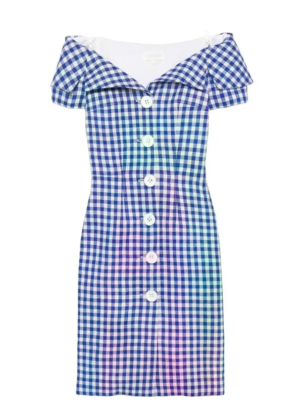 SHUSHU/TONG Gingham Check-print Mini Dress - Blue