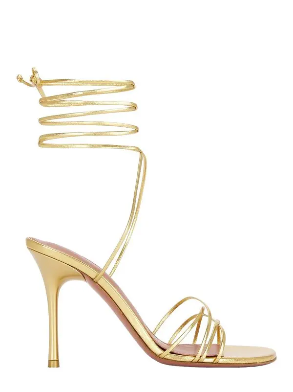 Amina Muaddi Lori Lace Up 95 Nappa Sandal - Gold