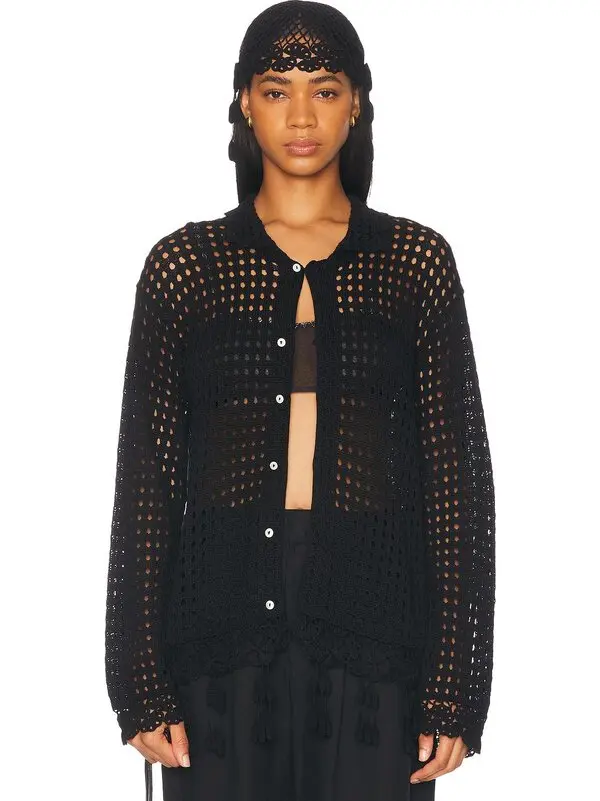 BODE Blossom Crochet Shirt - Black