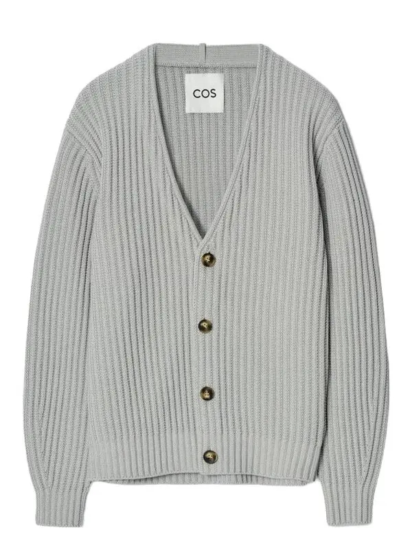 Cos Chunky V-neck Silk-cotton Cardigan - Gray