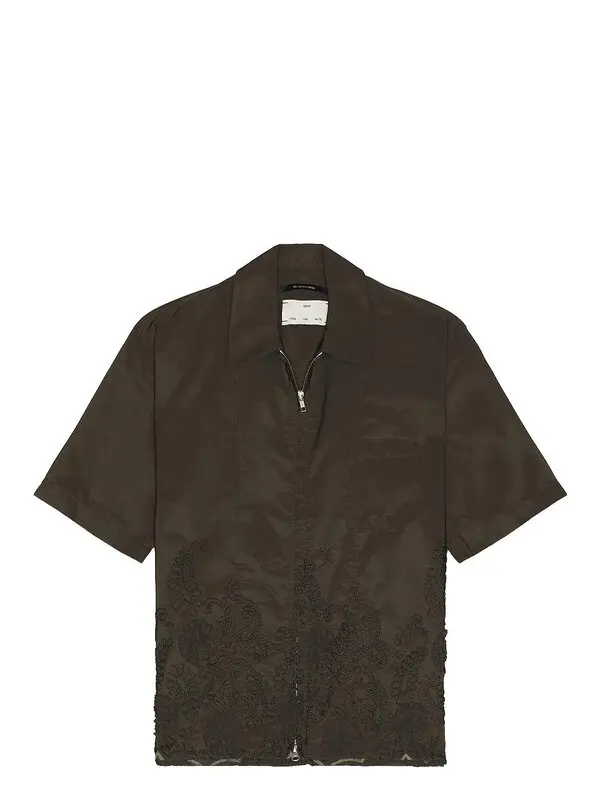 SONG FOR THE MUTE Zip Up Box Shirt In Dark Green - Deep Green