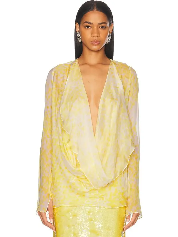 SEV Long Sleeve Draped Blouse - Lima Print